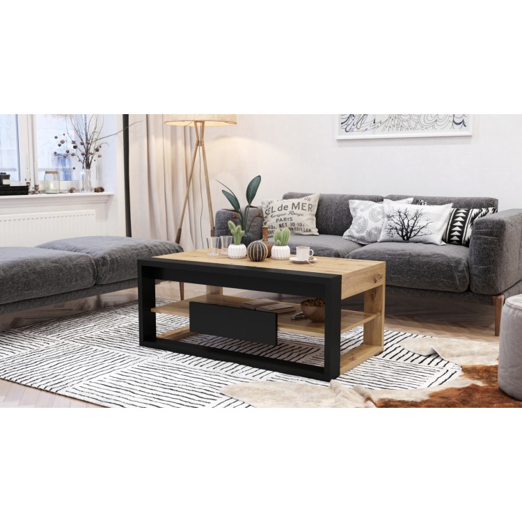 FRAME Hrast Artisan/Crni Mat - MODERNI STOLIĆ ZA KAVU S PODIGNUTOM ...
